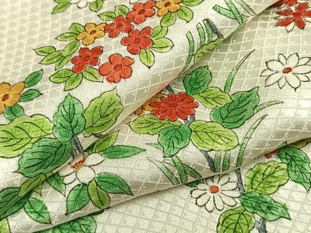 平和屋着物▽上質な小紋　単衣　草花文　正絹　逸品　未使用　AABB2319fy