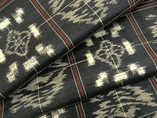 平和屋着物▽上質な紬 　単衣　 花格子　正絹　逸品　未使用　AABB2323fy