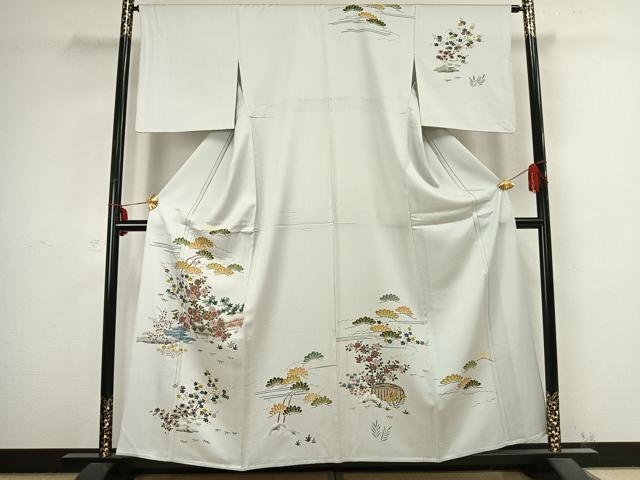 平和屋着物▽訪問着　単衣　風景枝花文　正絹　逸品　AABB2347fy