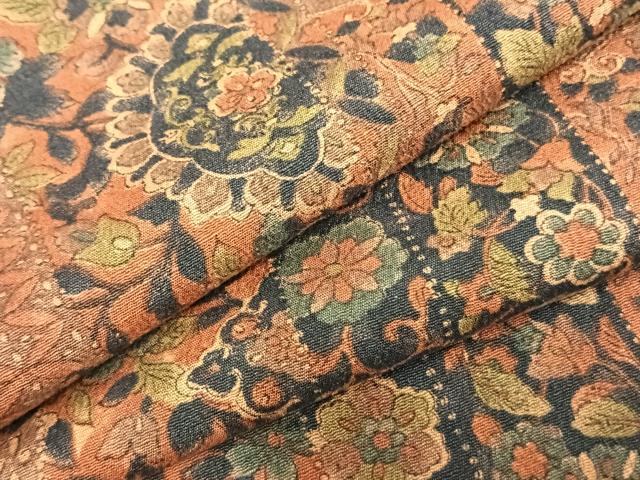 平和屋着物▽上質な小紋　単衣　草花間道　正絹　逸品　AABB2352fy