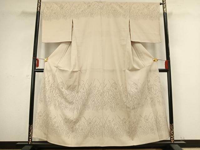 平和屋着物▽本塩沢　訪問着　単衣　草花文　正絹　逸品　未使用　AABB2353fy