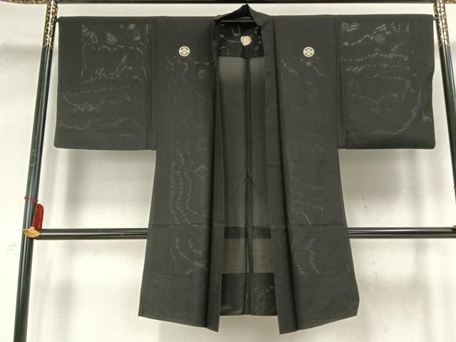 平和屋着物▽男性　黒紋付　長羽織　スリーシーズン　春夏秋　塵除け　正絹　逸品　AABB2358fy