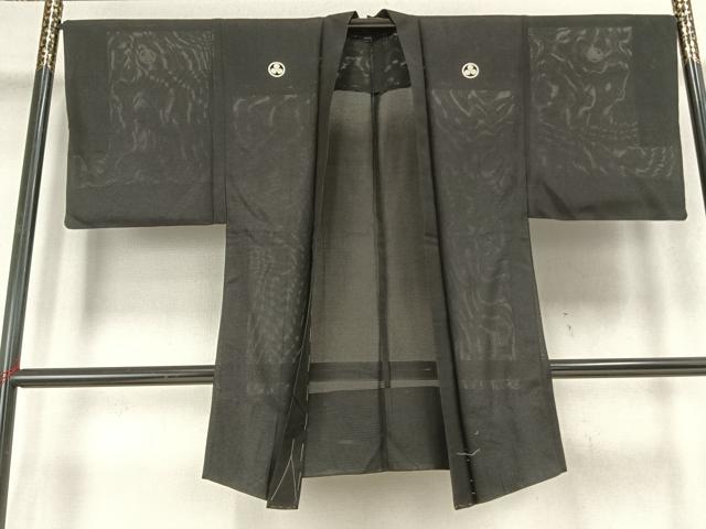 平和屋着物▽男性　黒紋付　長羽織　スリーシーズン　春夏秋　塵除け　正絹　逸品　AABB2360fy