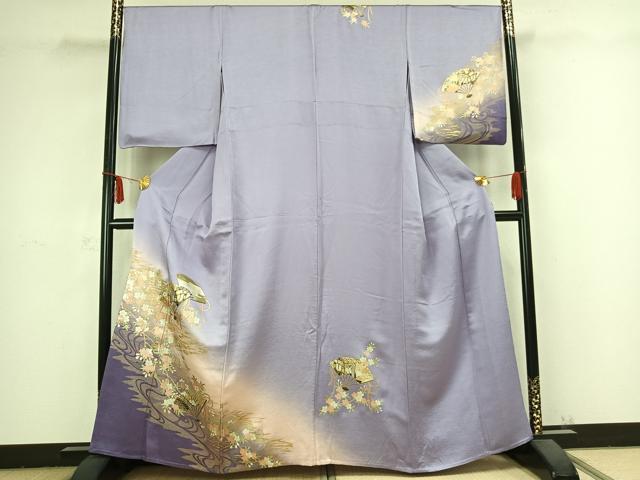 平和屋着物▽訪問着　単衣　扇面花文　金彩　やまと誂製　正絹　逸品　AABB2371fy