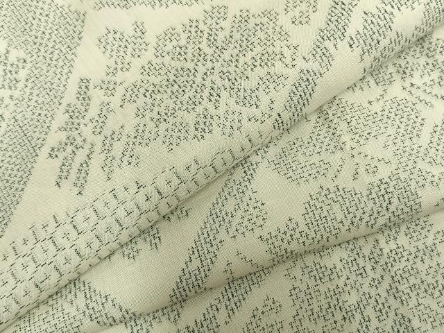 平和屋着物▽上質な紬　単衣　切嵌花文　正絹　逸品　AABB2378fy