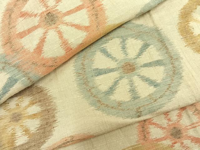 平和屋着物▽上質な紬　単衣　片輪車　正絹　逸品　AABB2381fy