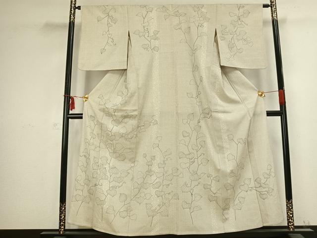 平和屋着物▽訪問着　単衣　お召地　蔦の葉文　正絹　逸品　AABB2397fy