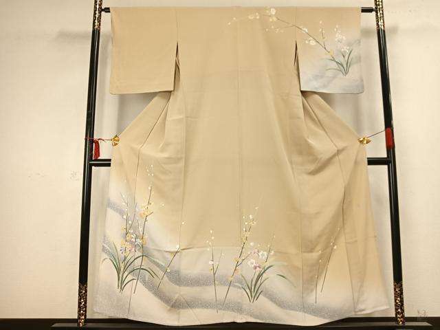 平和屋着物▽十日町友禅作家　一梗　訪問着　単衣　草花文　正絹　逸品　AABB2410fy