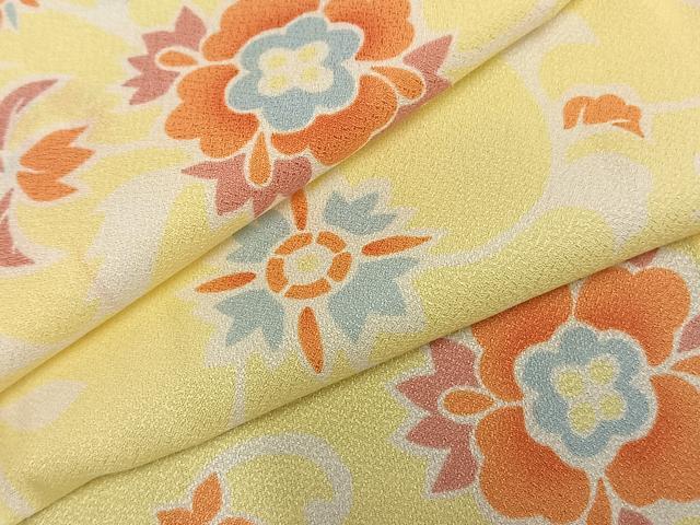 平和屋着物▽小紋　単衣　草花文　洗える着物　AABB2419fy