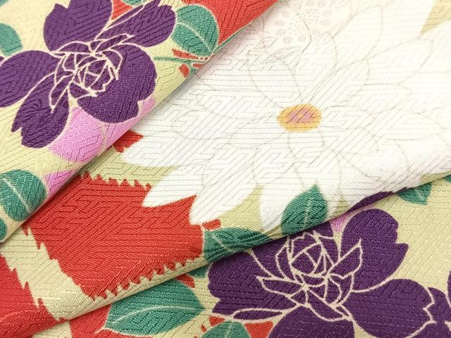 平和屋着物▽ R.KIKUCHIブランド　小紋　単衣　草花文　洗える着物　AABB2431fy