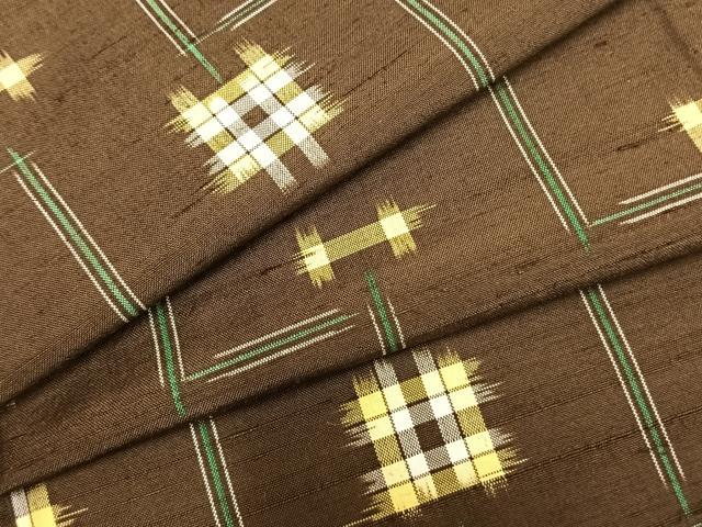 平和屋着物▽上質な紬　単衣　幾何学文様　正絹　逸品　AABB2437fy