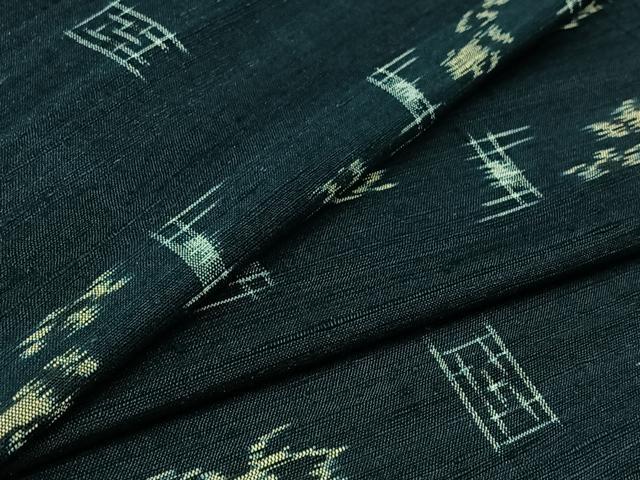 平和屋着物▽上質な紬　単衣　琉球絣文様　正絹　逸品　AABB2450jh