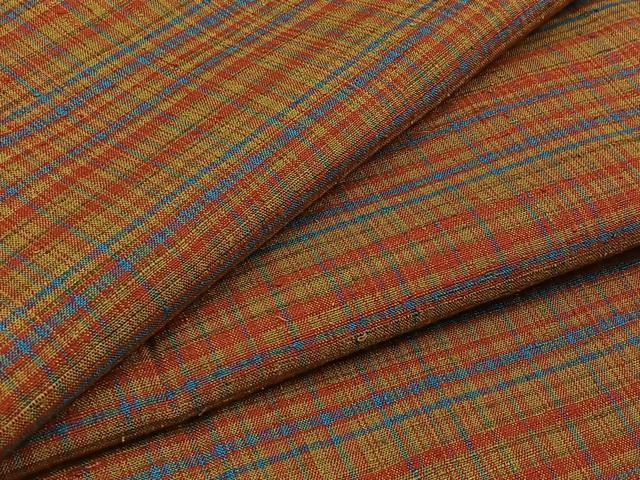 平和屋着物▽上質な紬　単衣　格子　正絹　逸品　AABB2453jh