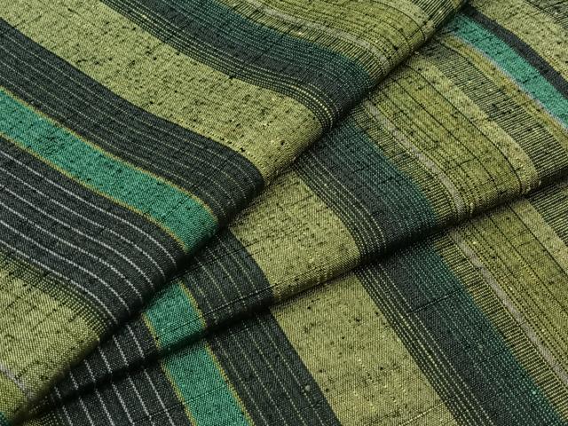 平和屋着物▽上質な紬　単衣　縞　正絹　逸品　AABB2465jh