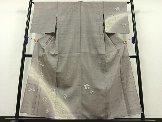 平和屋着物▽訪問着　単衣　生紬　舞花文　正絹　逸品　AABB2466jh