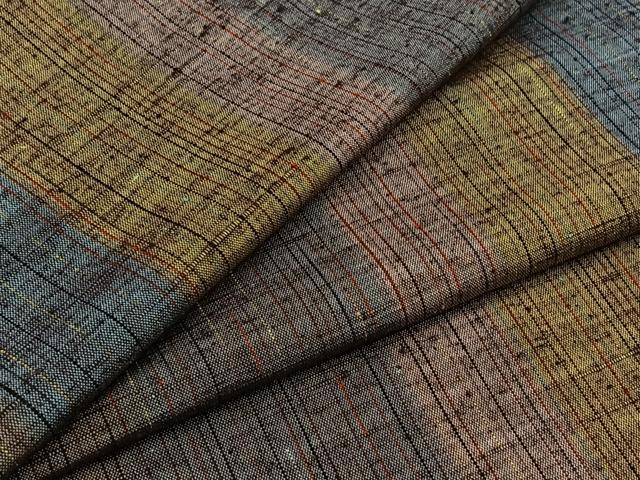 平和屋着物▽上質な紬　単衣　暈し縞　反端付き　正絹　逸品　AABB2472jh