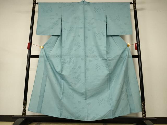 平和屋着物＊夏物　色無地　絽　流水草花文紗　錆青磁色　正絹　逸品　未使用　AABB2495jd
