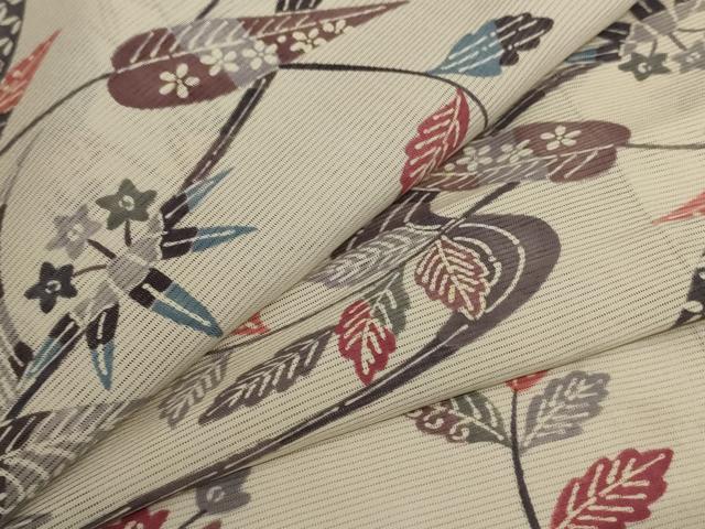 平和屋着物＊夏物　小紋　絽　型染め　流水草花文　正絹　逸品　AABB2508jd
