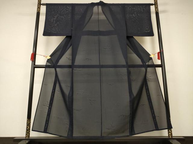 平和屋着物＊夏物　色無地　風景紋紗　藍鉄色　正絹　逸品　AABB2518jd