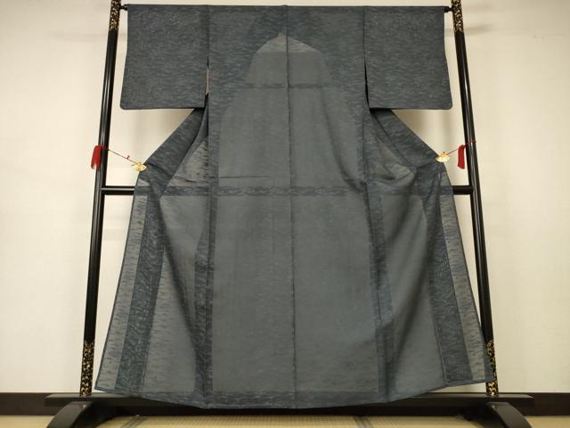 平和屋着物＊夏物　色無地　立波紋紗　藍墨茶色　正絹　逸品　AABB2523jd