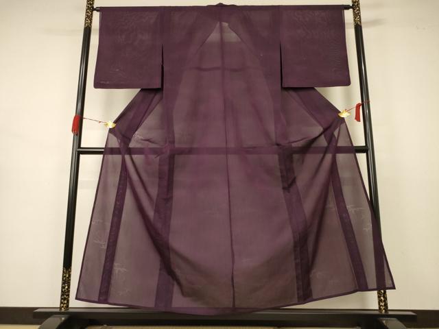 平和屋着物＊夏物　色無地　流水笹竹紋紗　紫鳶色　正絹　逸品　AABB2540jd