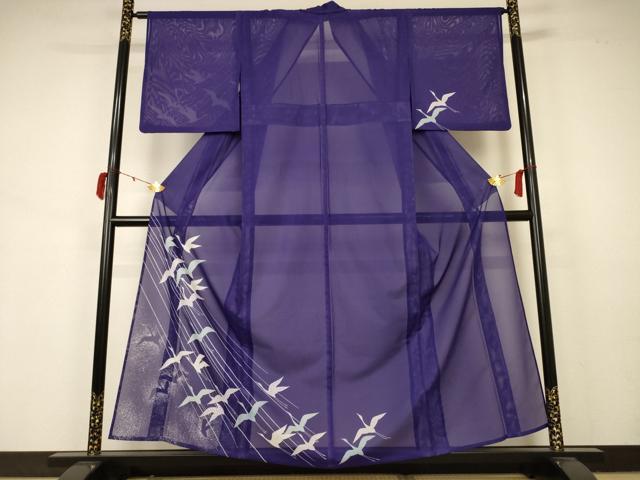 平和屋着物＊夏物　紬　絽　舞鶴文　洗える着物　AABB2564jd