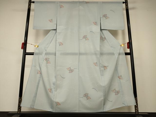 平和屋着物＊夏物　小紋　絽　扇子芝文　洗える着物　AABB2569jd