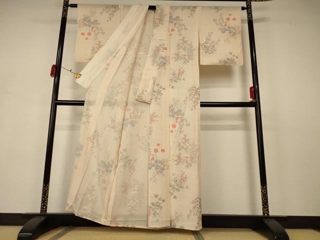 平和屋着物＊夏物 小紋 絽 手描き 草花文 正絹 逸品 AABB2590jd