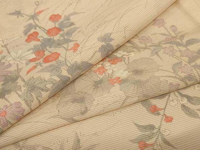 平和屋着物＊夏物　小紋　絽　手描き　草花文　正絹　逸品　AABB2590jd