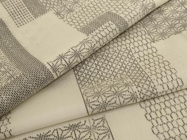 平和屋着物＊夏物　小紋　紗　色紙吉祥文　洗える着物　AABB2613jd