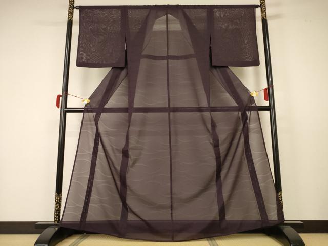 平和屋着物＊夏物　色無地　絽　芝紋紗　黒鳶色　洗える着物　AABB2617jd