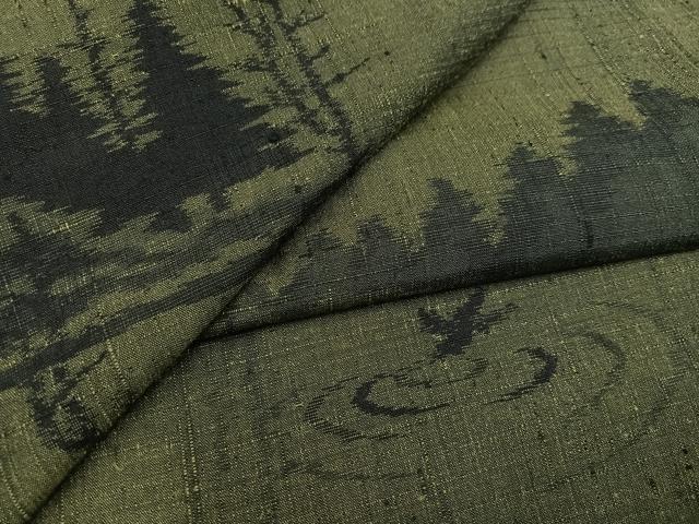 平和屋着物●上質な紬　水辺樹林　鳥　正絹　逸品　AABB2931ph