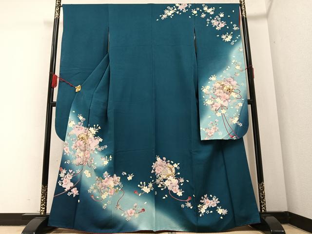平和屋着物●豪華振袖　花楽器文　暈し染め　金彩　京都きもの友禅扱い　正絹　逸品　AABB2977ph