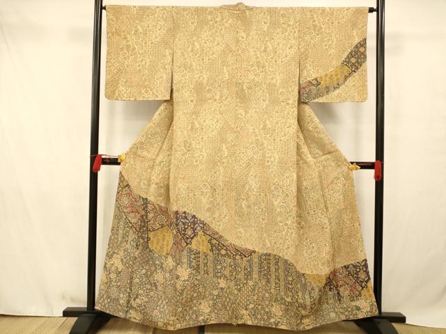 平和屋着物●二代目更甚　江戸更紗　訪問着　切嵌更紗花文　鬼しぼ縮緬　正絹　逸品　AABB3108fw