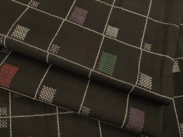 平和屋着物●本場大島紬　一元7マルキ　格子　正絹　逸品　AABB3164ck