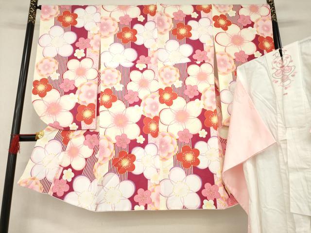 平和屋着物●小振袖　二尺袖　長襦袢セット　無双仕立て　花づくし　半衿刺繍　洗える着物　未使用　AABB3168ck