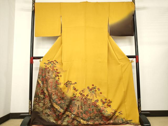平和屋着物●訪問着　駒刺繍　御所車花文　暈し染め　金彩　ロング丈　正絹　逸品　AABB3193ck