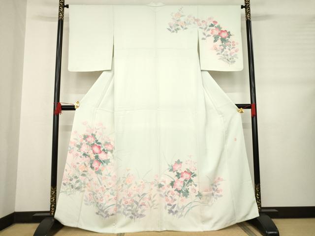 平和屋着物●訪問着　友禅　作家物　草花文　暈し染め　正絹　逸品　AABB3195ck