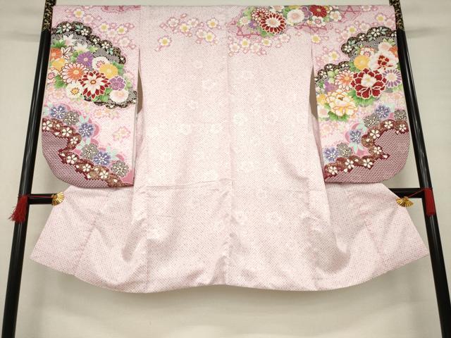 平和屋着物●小振袖　二尺袖　雲重ね花文　金彩　洗える着物　AABB3218ck