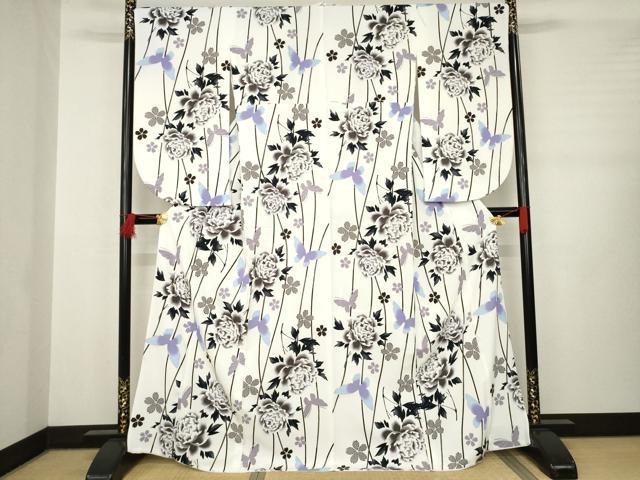 平和屋着物●小振袖　二尺袖　花蝶文　洗える着物　AABB3226ck