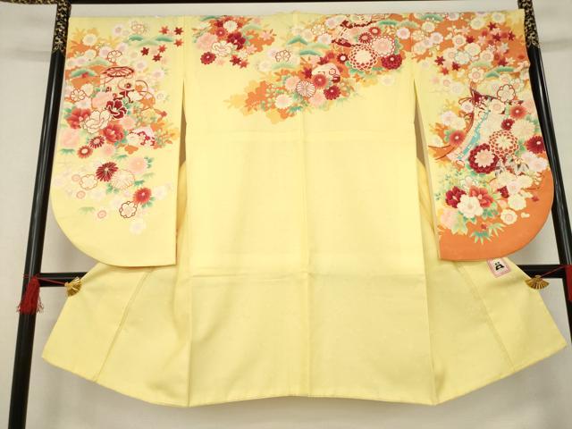 平和屋着物●「anan」ブランド　小振袖　二尺袖　駒刺繍　貝桶花鞠文　金彩　洗える着物　AABB3228ck