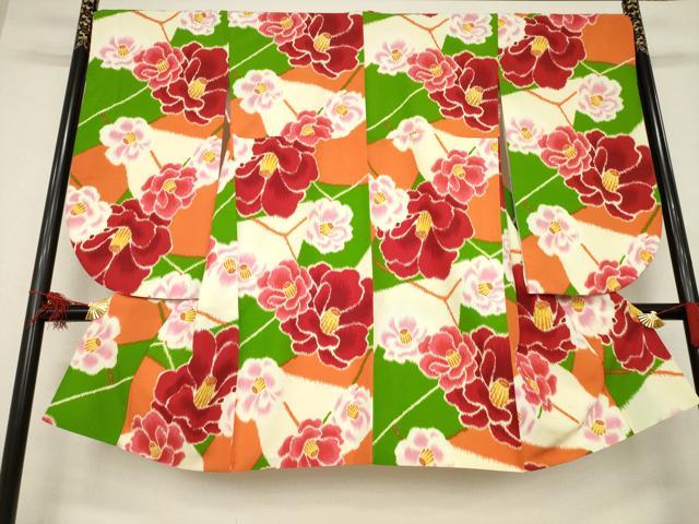 平和屋着物●小振袖　二尺袖　椿　洗える着物　AABB3230ck