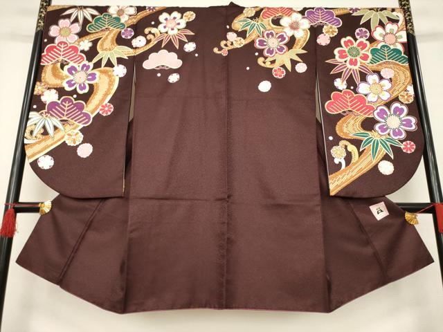 平和屋着物●「anan」ブランド　小振袖　二尺袖　駒刺繍　松竹梅　金彩　銀通し地　洗える着物　AABB3236ck