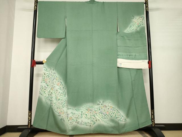 平和屋着物●訪問着　辻が花　絞り　暈し染め　丹後ちりめん　反端付き　正絹　逸品　AABB3239ck