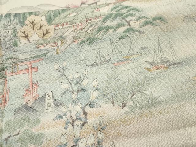 平和屋着物●上質な小紋　手描き　浜松人物風景文　暈し染め　金彩　正絹　逸品　AABB3548cs