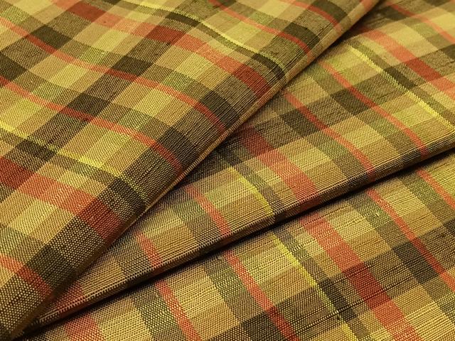 平和屋着物▽上質な紬　単衣　格子　正絹　逸品　AABB3568jh