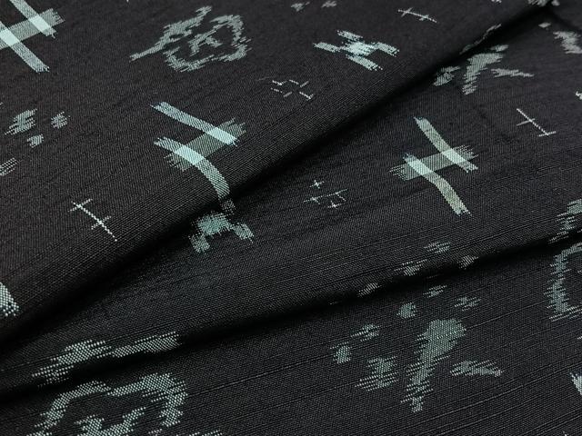 平和屋着物▽上質な紬　単衣　琉球絣文様　正絹　逸品　AABB3600jh