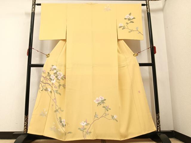 平和屋着物●訪問着　友禅　作家物　枝花文　正絹　逸品　AABB3636ph
