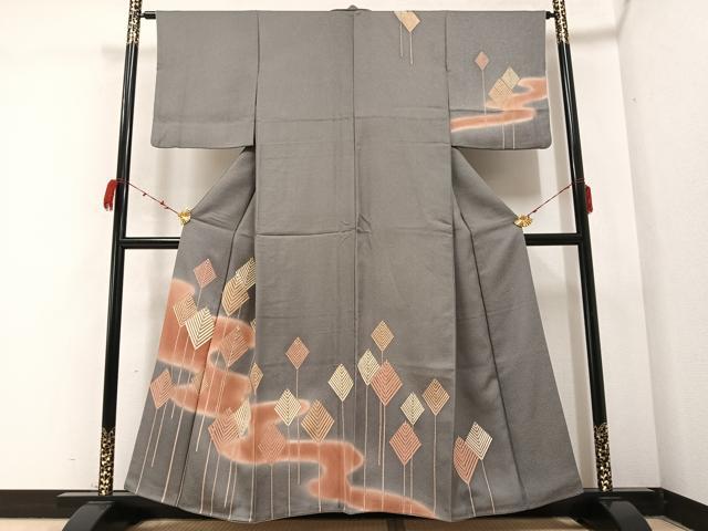 平和屋着物●訪問着　刺繍　松文　金彩　銀通し地　正絹　逸品　AABB3649ph