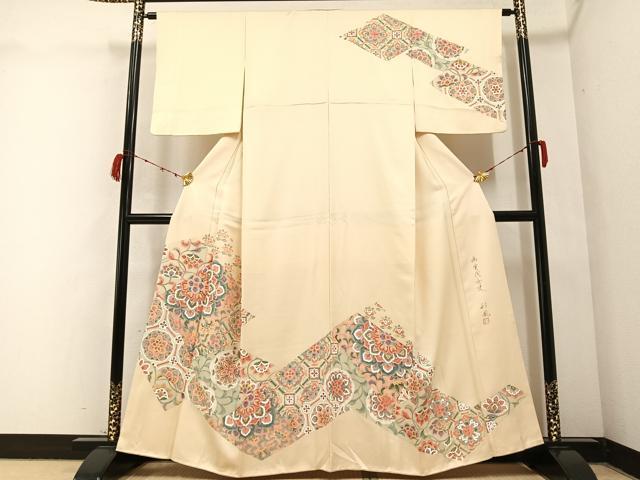 平和屋着物●訪問着　作家物　更紗花文　正絹　逸品　AABB3660ph